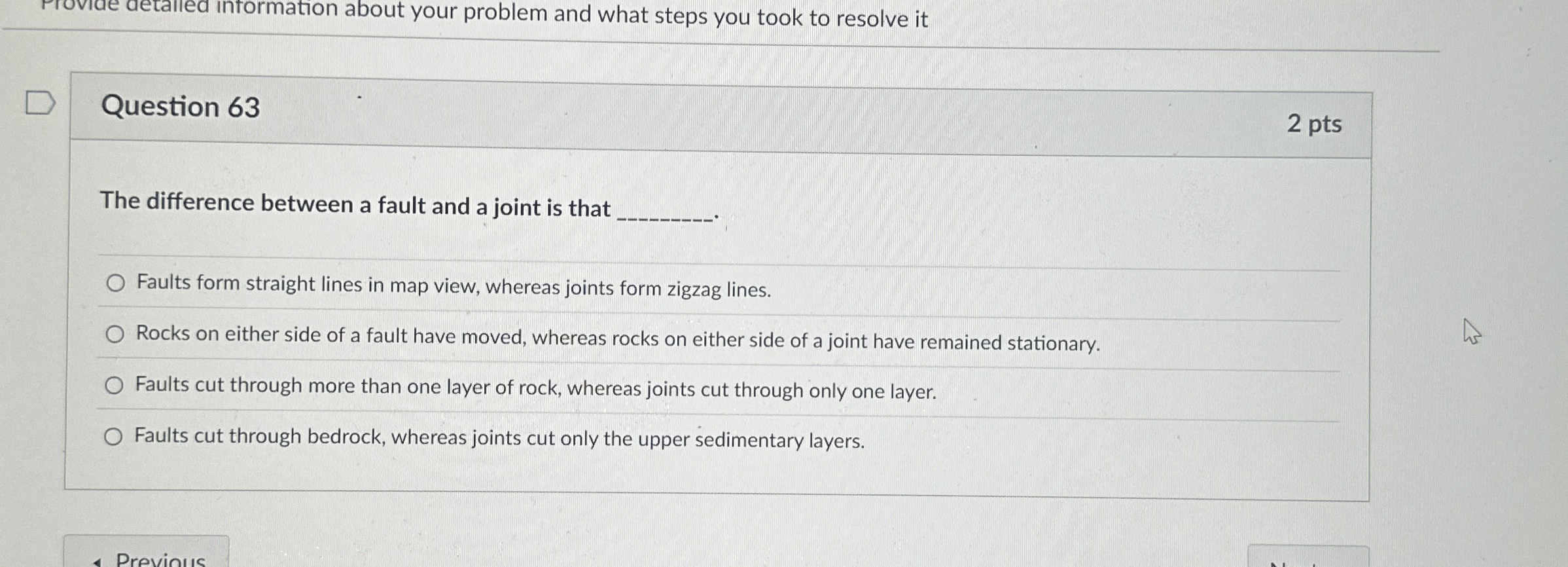 Solved Question 63The difference between a fault and a joint | Chegg.com