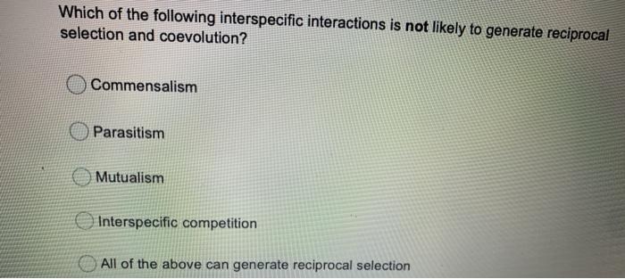 Solved Which of the following interspecific interactions is | Chegg.com