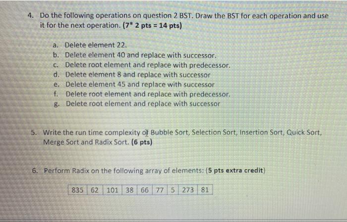 Solved 4. Do the following operations on question 2 BST. | Chegg.com Solved 4. Do the following operations on question 2 BST. | Chegg.com