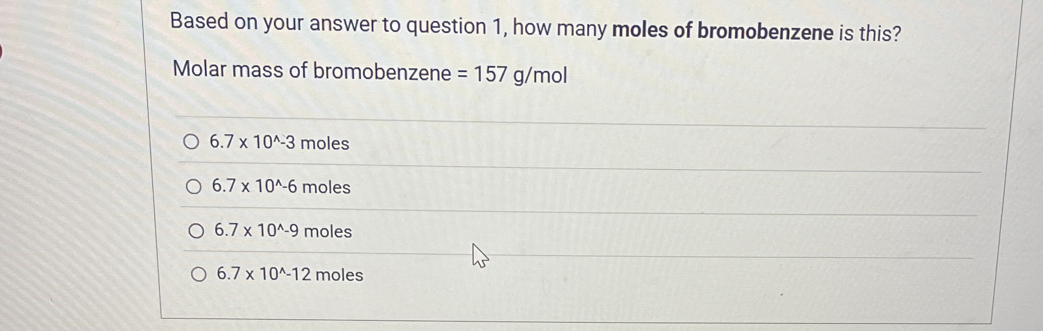 Solved Based on your answer to question 1, ﻿how many moles | Chegg.com