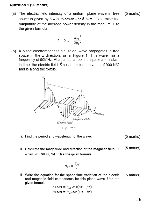 Solved Question 1 (20 ﻿Marks)(a) ﻿The electric field | Chegg.com