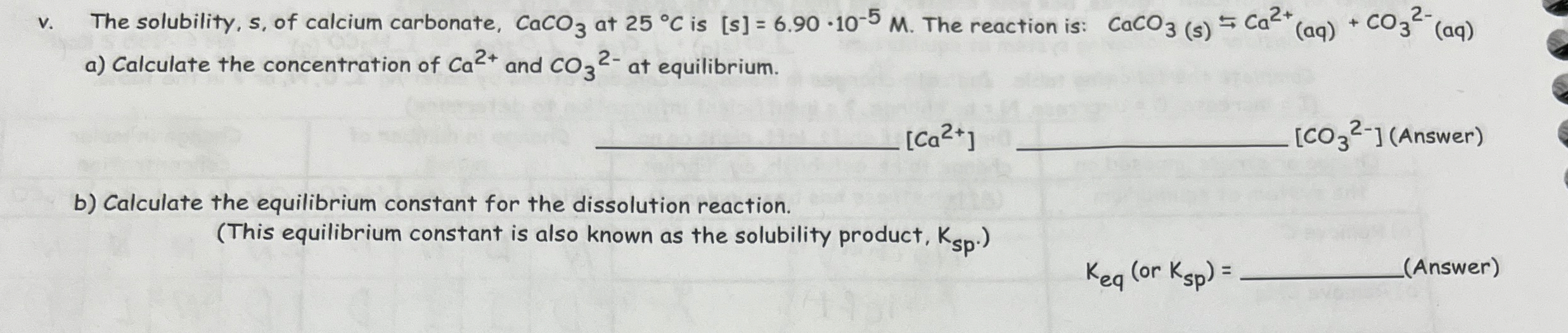 Solved v. ﻿The solubility, s, ﻿of calcium carbonate, CaCO3 | Chegg.com