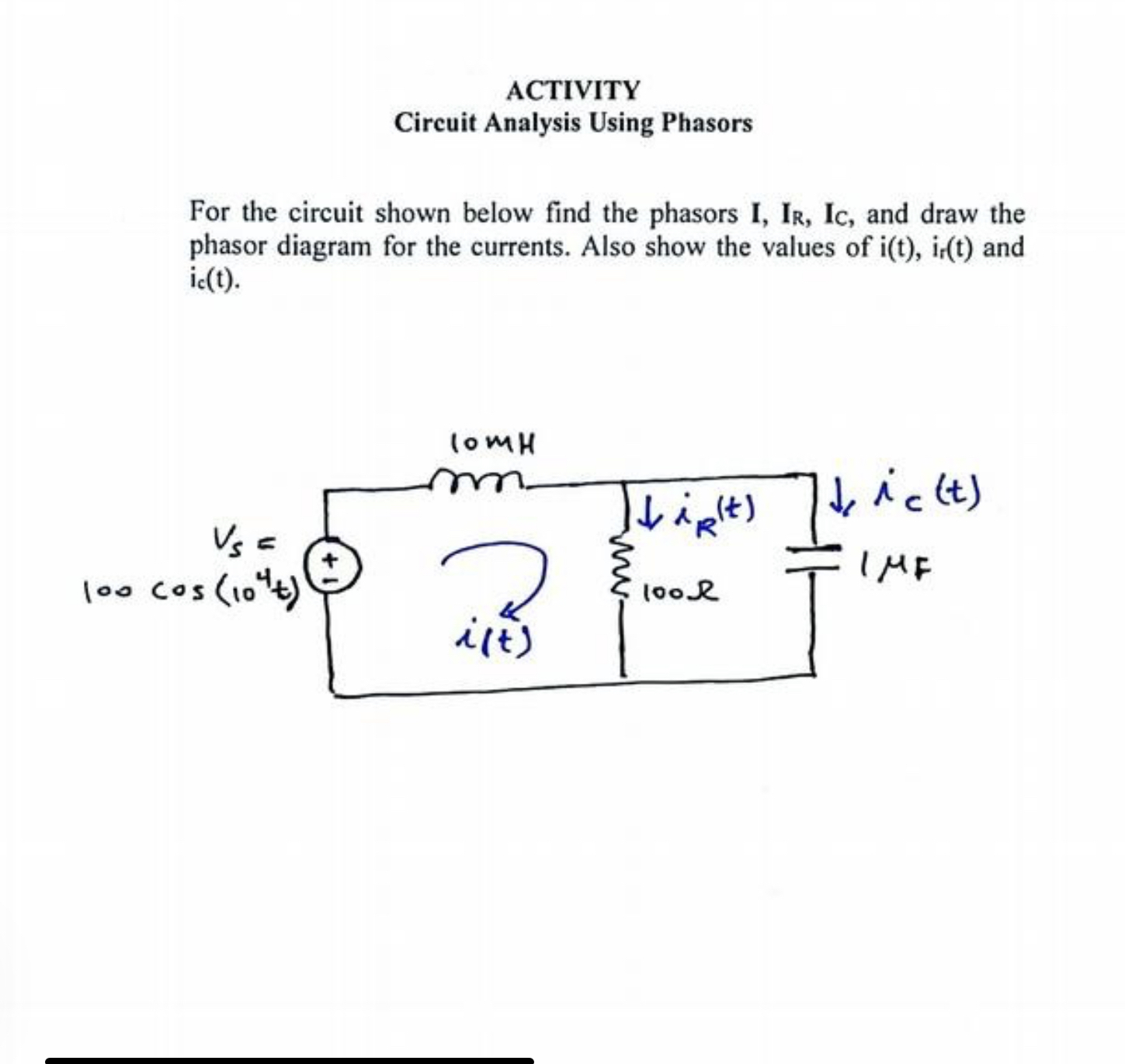 Solved ACTIVITYCircuit Analysis Using PhasorsFor the circuit | Chegg.com
