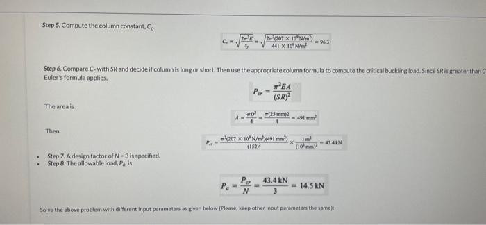 What is the Allowable Load with the now parameters | Chegg.com