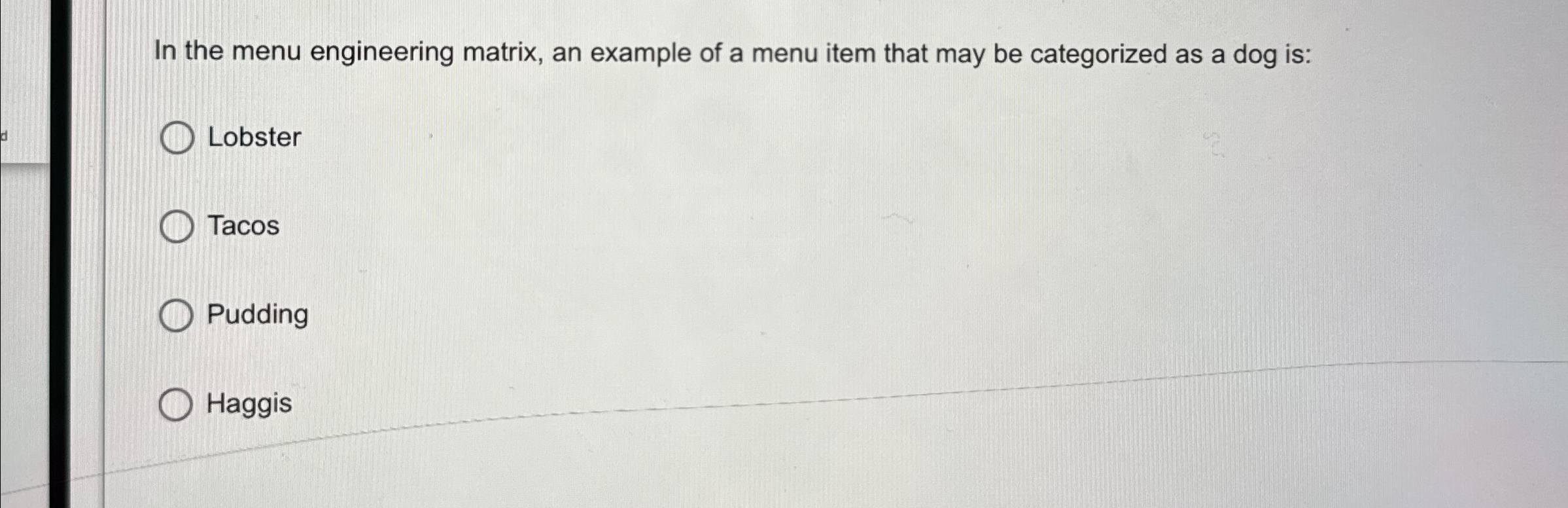 Solved In the menu engineering matrix, an example of a menu | Chegg.com