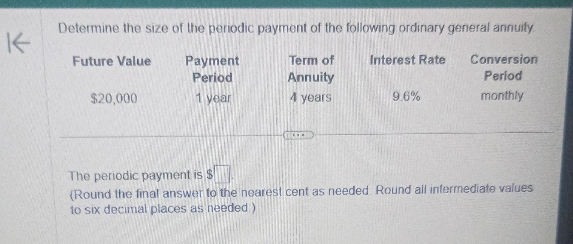 Solved Determine the size of the periodic payment of the | Chegg.com