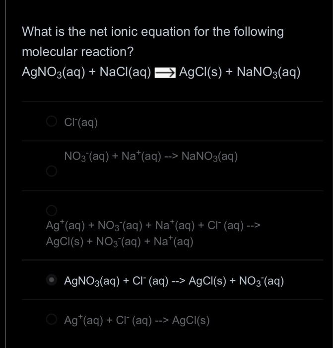 Solved What is the net ionic equation for the following | Chegg.com