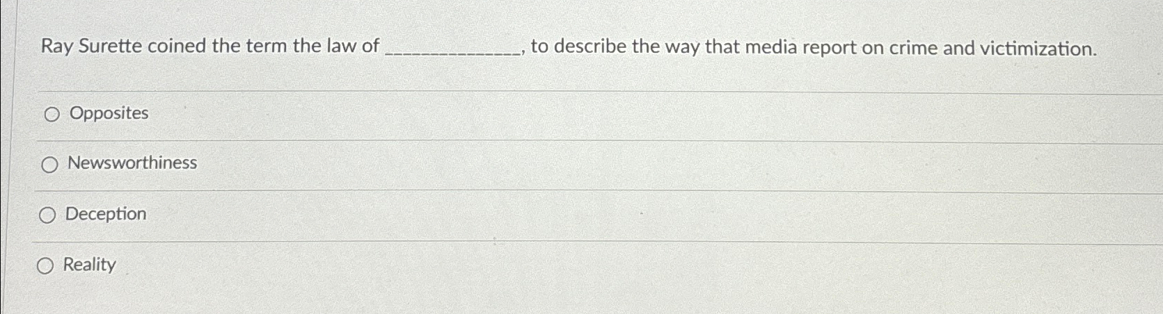 Solved Ray Surette coined the term the law of to describe | Chegg.com