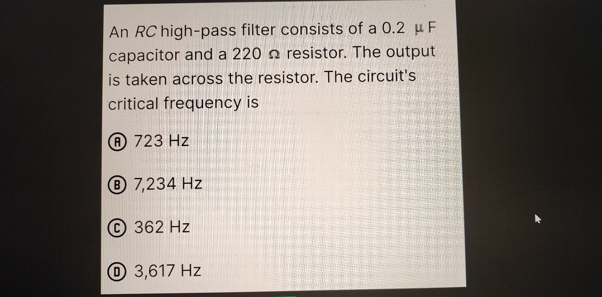 Solved An RC ﻿high-pass filter consists of a 0.2μF | Chegg.com