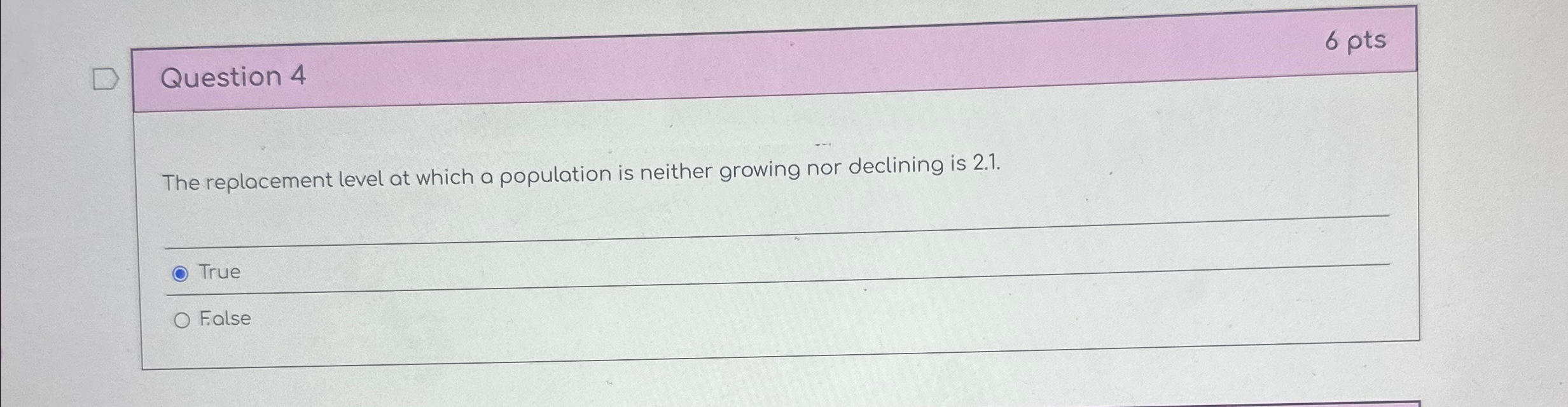 Solved Question 46 ﻿ptsThe replacement level at which a | Chegg.com
