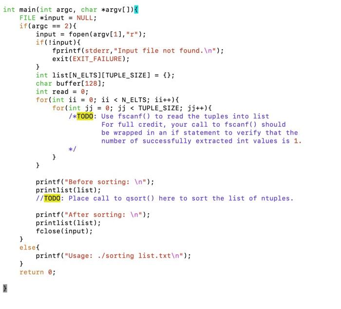 int main(int argc, char *argv[]){ FILE *input = NULL; | Chegg.com