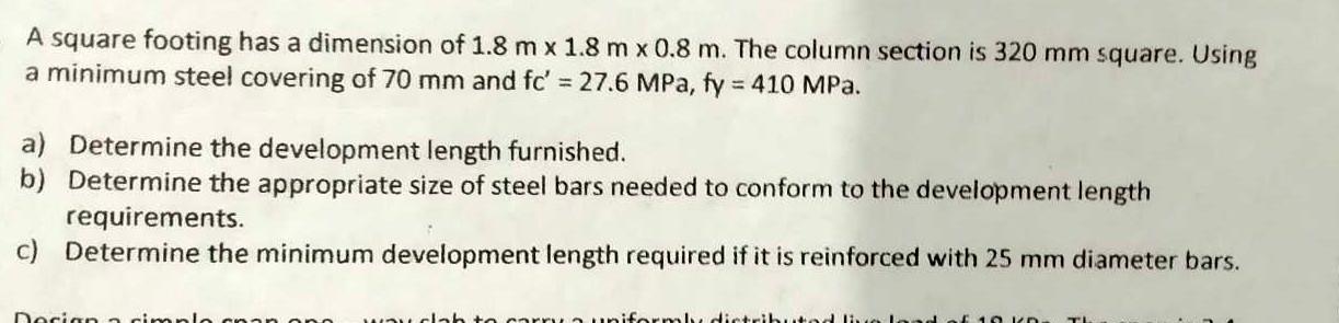 Solved A square footing has a dimension of 1.8 m×1.8 m×0.8 | Chegg.com