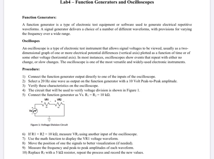 Lab4 - Function Generators and Oscilloscopes Function | Chegg.com