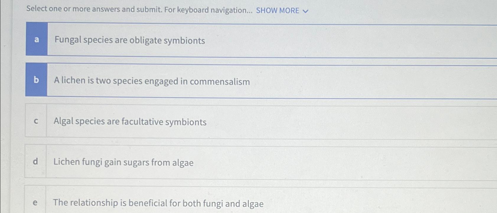 Solved Select one or more answers and submit. For keyboard | Chegg.com