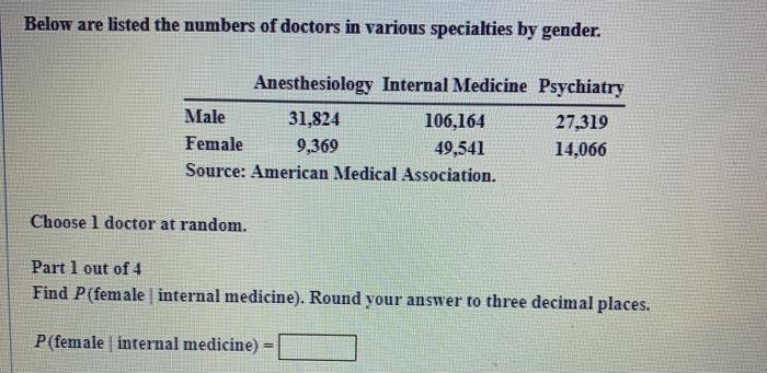 Solved Below are listed the numbers of doctors in various | Chegg.com