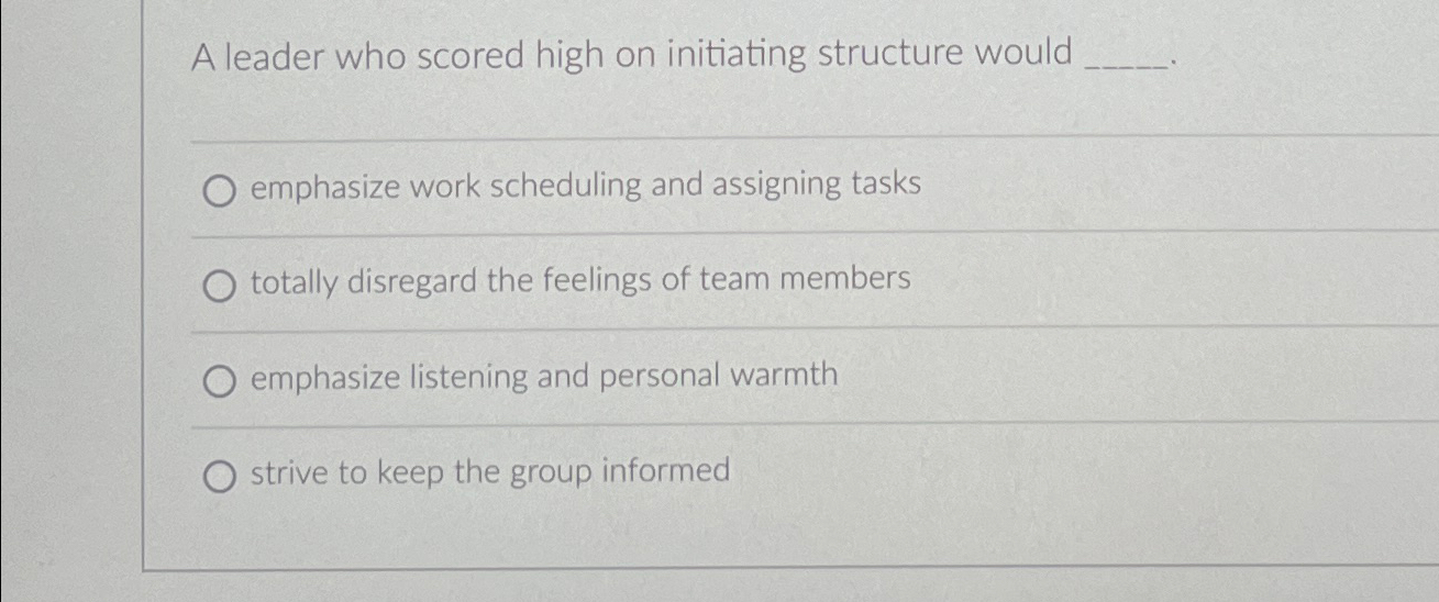 Solved A leader who scored high on initiating structure | Chegg.com