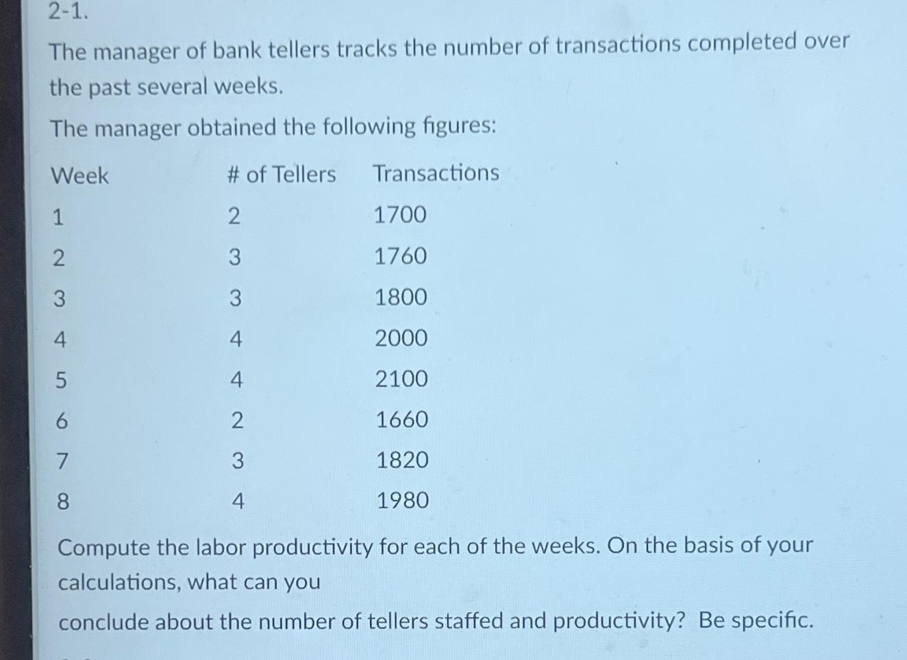 Solved 2-1The manager of bank tellers tracks the number of | Chegg.com