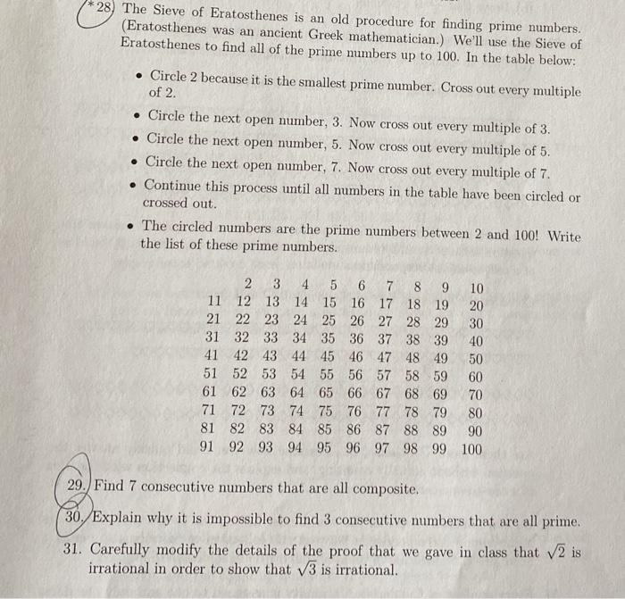 Solved * 28) The Sieve of Eratosthenes is an old procedure | Chegg.com