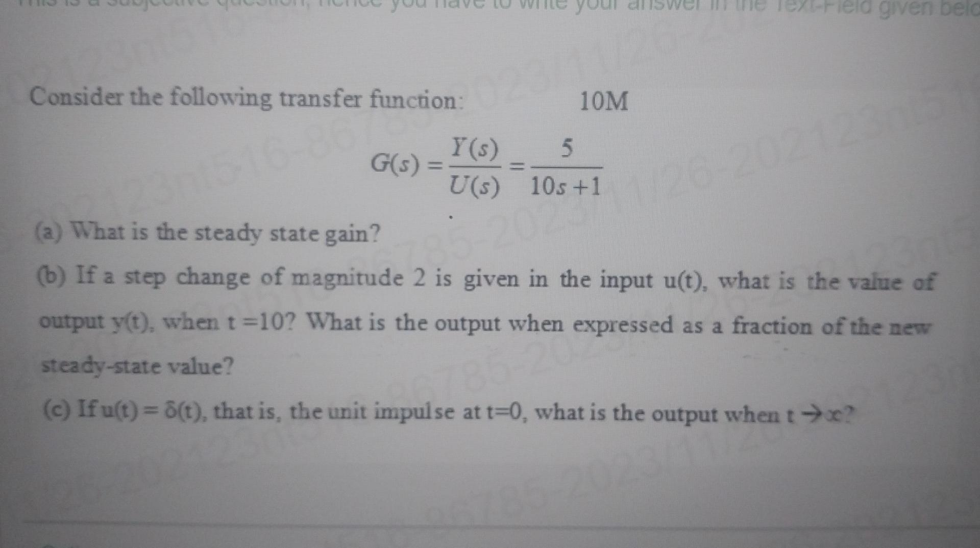 Solved Consider the following transfer function: 10M | Chegg.com