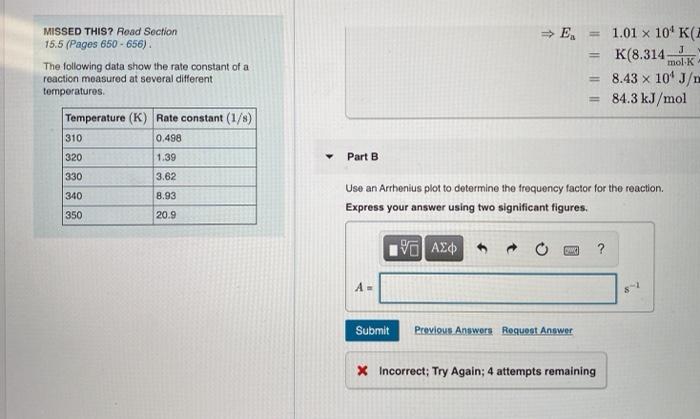 Solved use an Arrhenius plot to determine the frequency | Chegg.com