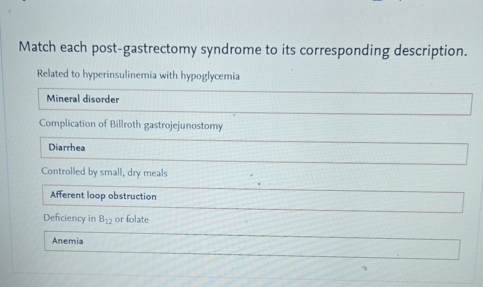 Solved Match each post-gastrectomy syndrome to its | Chegg.com