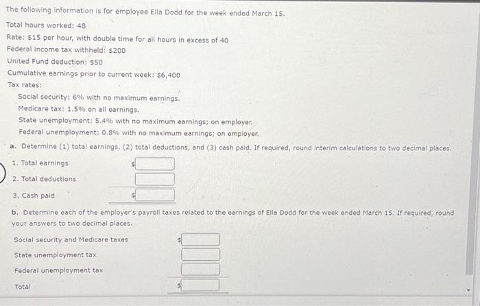 Solved The following information is for employee Ella Dodd | Chegg.com