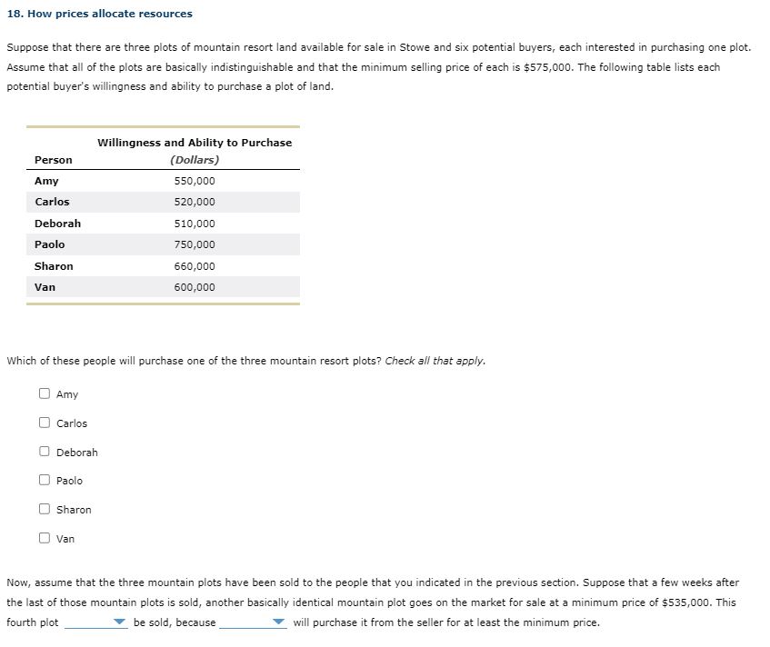 Solved 18. ﻿How prices allocate resourcesSuppose that there | Chegg.com
