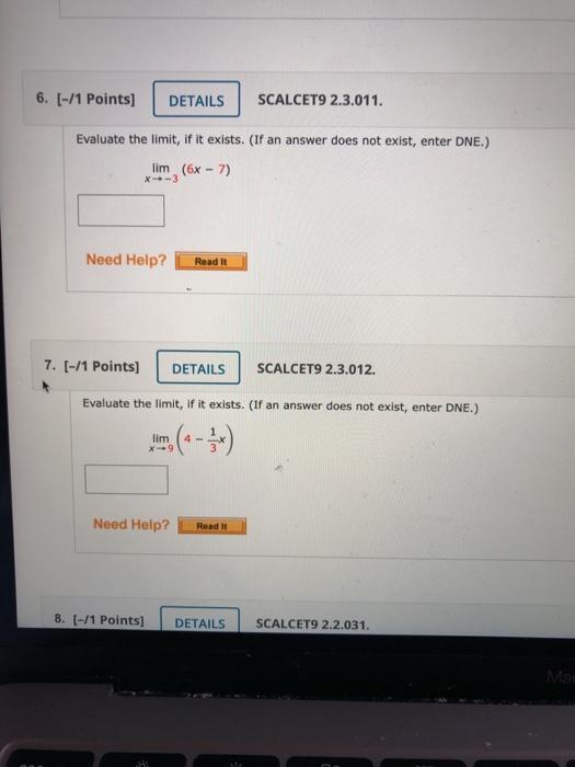 Solved 2. (-/12 Points] DETAILS SCALCET9 2.2.006. For the | Chegg.com