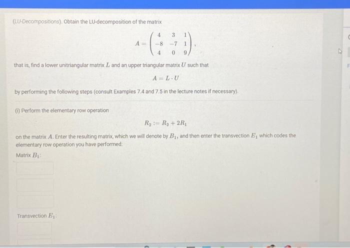 Solved (UU-Decompositions)-Obtain the LU-decomposition of | Chegg.com