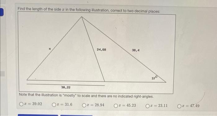 Solved Find the length of the side x in the following | Chegg.com