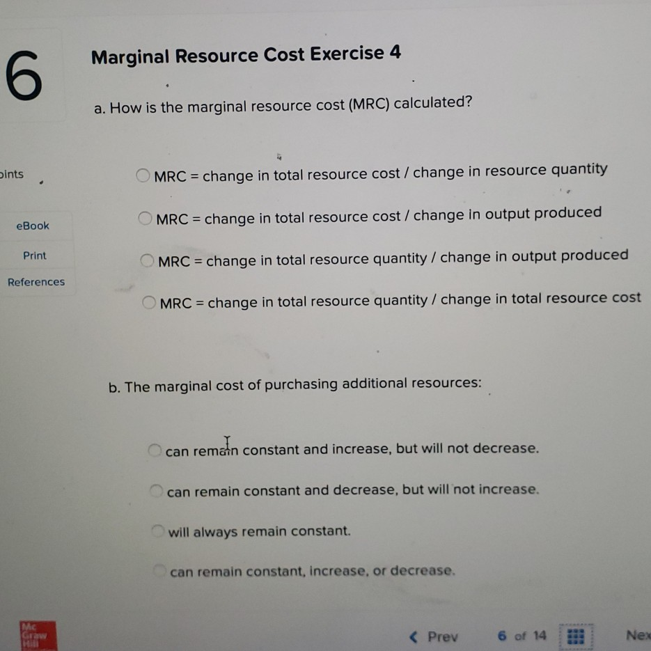 Solved Marginal Resource Cost Exercise 4 a. How is the | Chegg.com