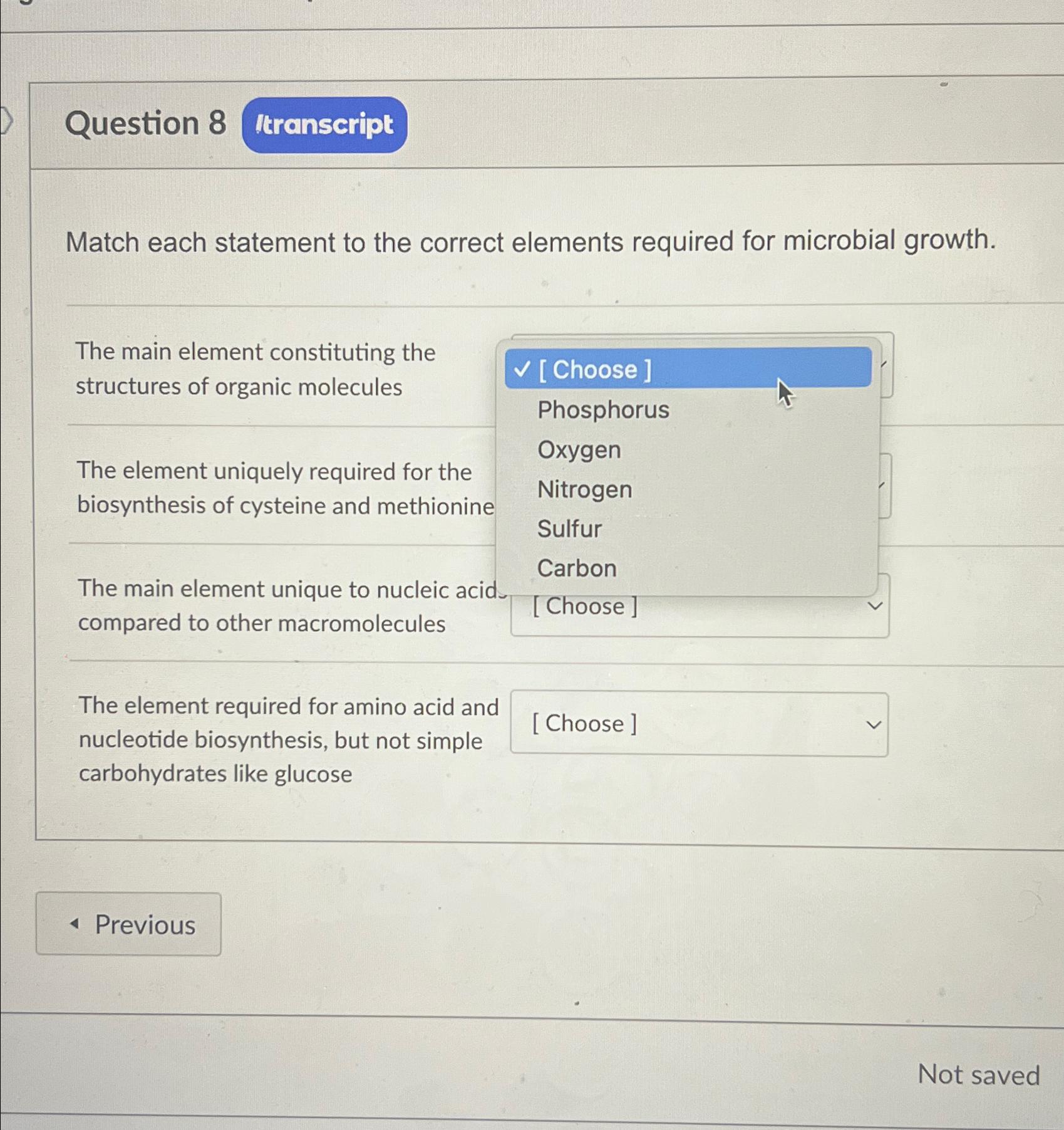 Solved Question 8Match each statement to the correct | Chegg.com