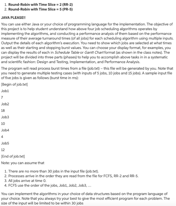 USE SHORTEST JOB FIRST (SF) ONLY USE JAVA PLEASE You | Chegg.com