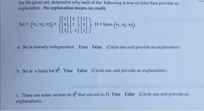 Solved For the given set, determine why each of the | Chegg.com