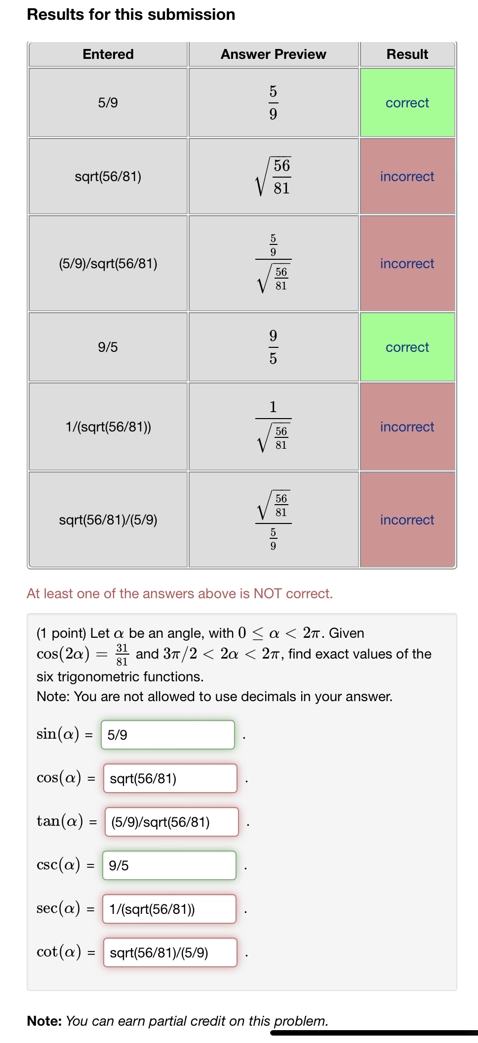 Solved Results for this submission\table[[Entered,Answer | Chegg.com