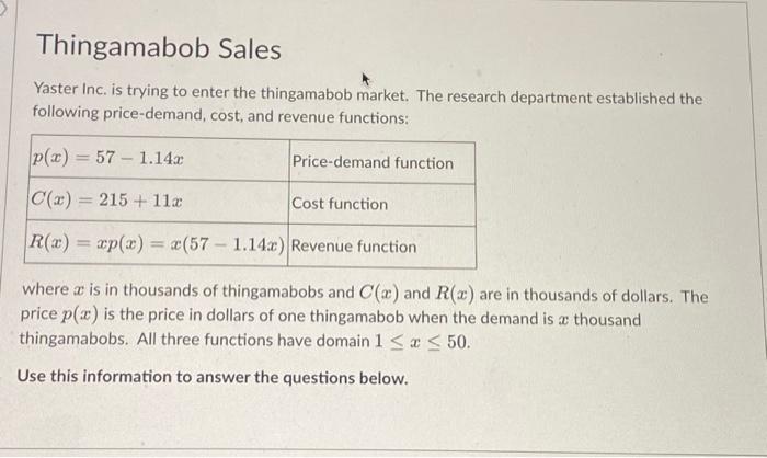 Solved Thingamabob Sales Yaster Inc. is trying to enter the | Chegg.com