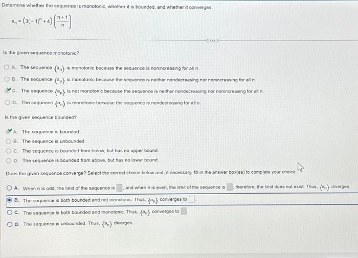 Solved Determine whether the sequence is monotonic, whether | Chegg.com