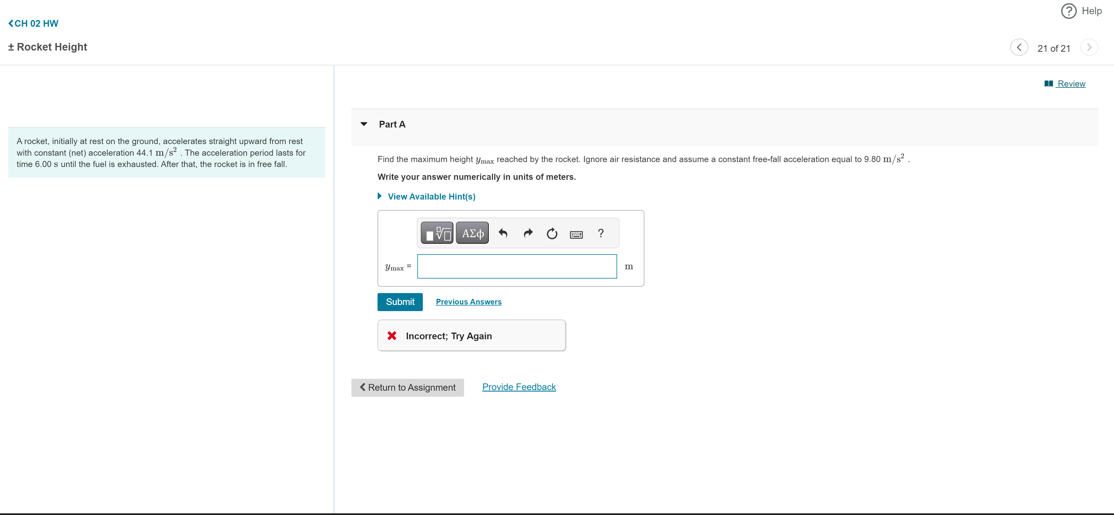 Solved A rocket, initially at rest on the ground, | Chegg.com