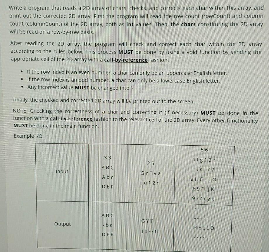 Solved Write a program that reads a 2D array of chars, | Chegg.com