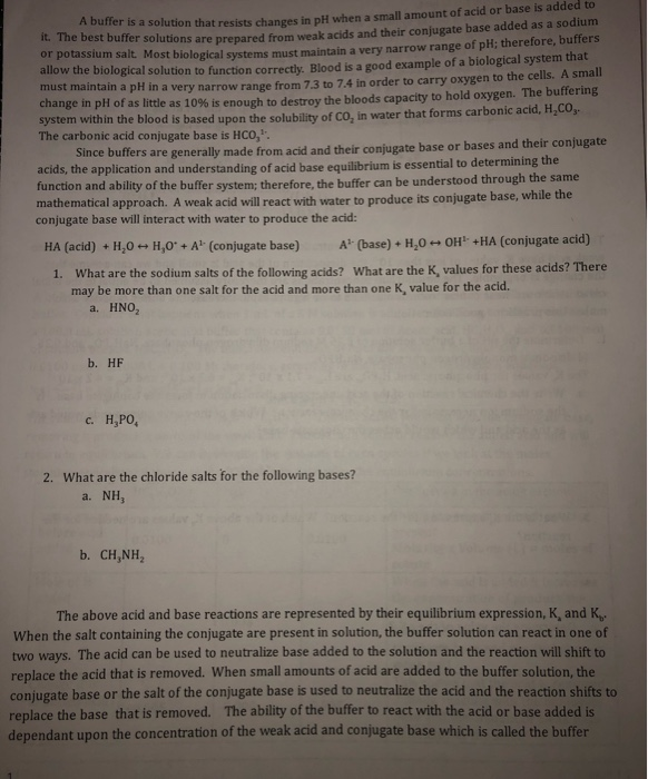 Solved is a solution that resists changes in pH when a small | Chegg.com