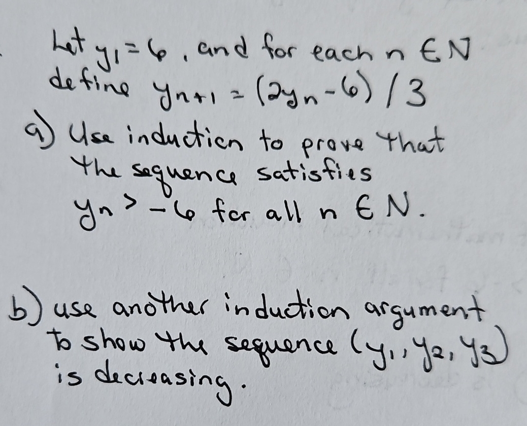 Solved Lat y1=6, ﻿and for each ninN define yn+1=2yn-63a) | Chegg.com