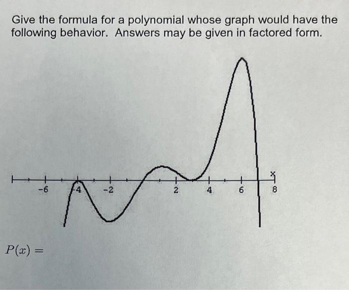 Solved Give the Formula for a polynomial whose graph would | Chegg.com