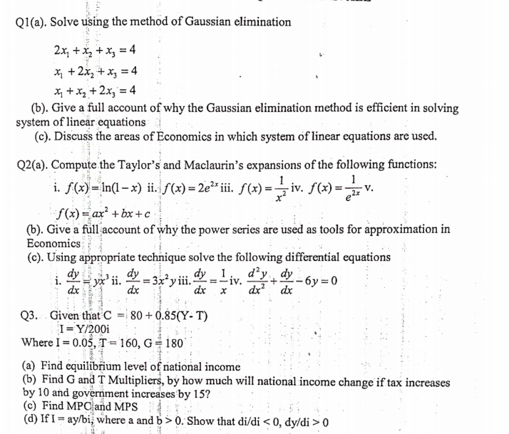 Solved Q1(a). ﻿Solve using the method of Gaussian | Chegg.com