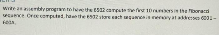 Solved Write an assembly program to have the 6502 compute | Chegg.com