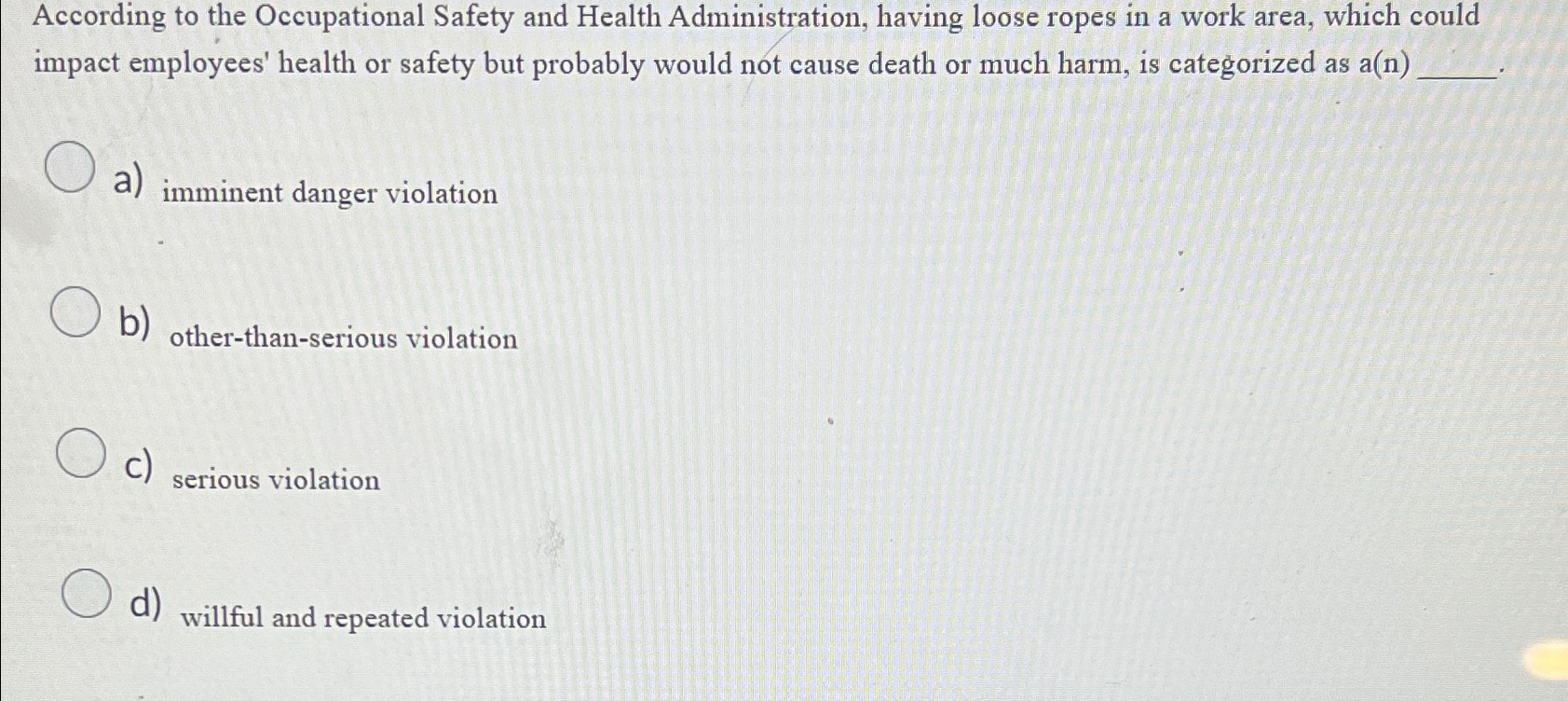 Solved According to the Occupational Safety and Health | Chegg.com