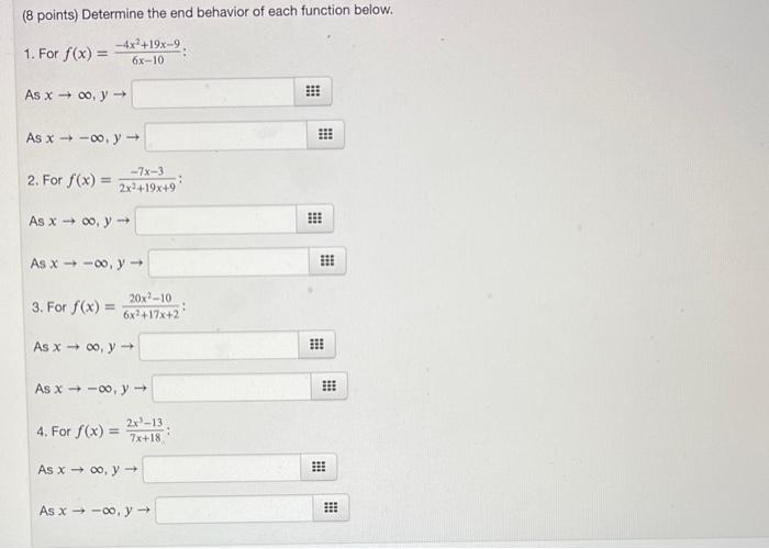 Solved (8 points) Determine the end behavior of each | Chegg.com
