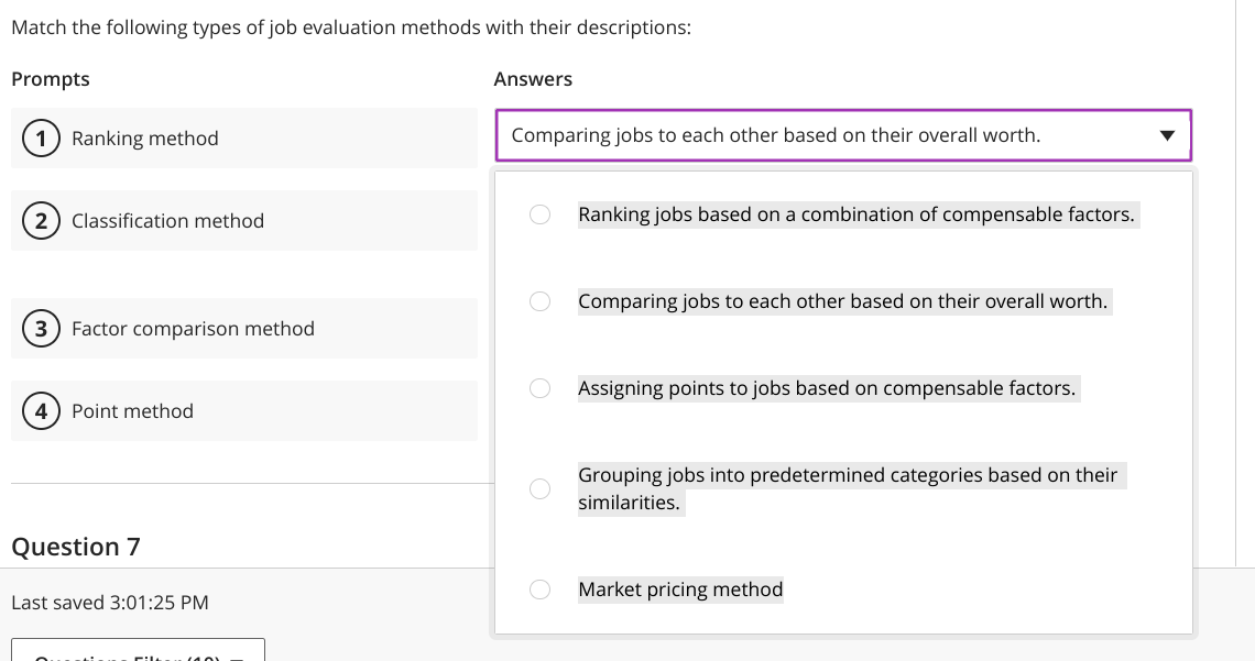 Solved Match the following types of job evaluation methods | Chegg.com