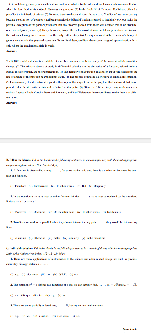Solved 1. (1) Euclidean geometry is a mathematical system | Chegg.com
