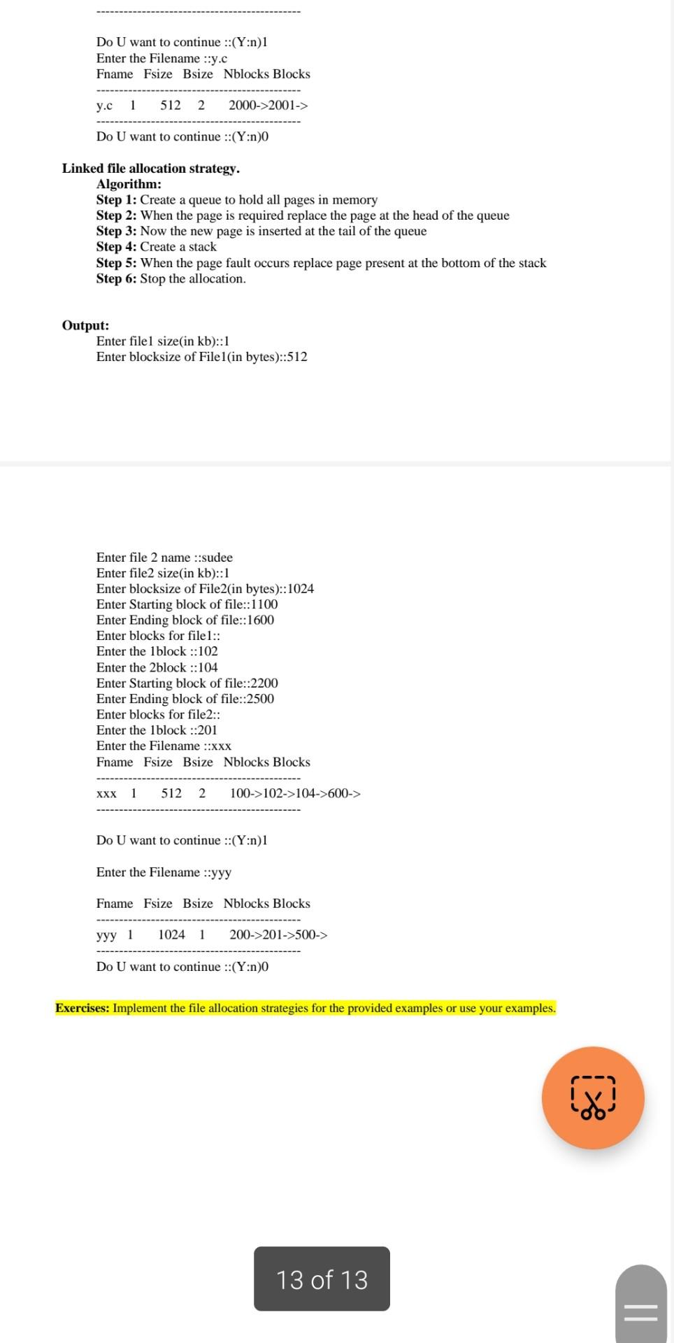 Solved Linked file allocation strategy. Algorithm: Step 1: | Chegg.com