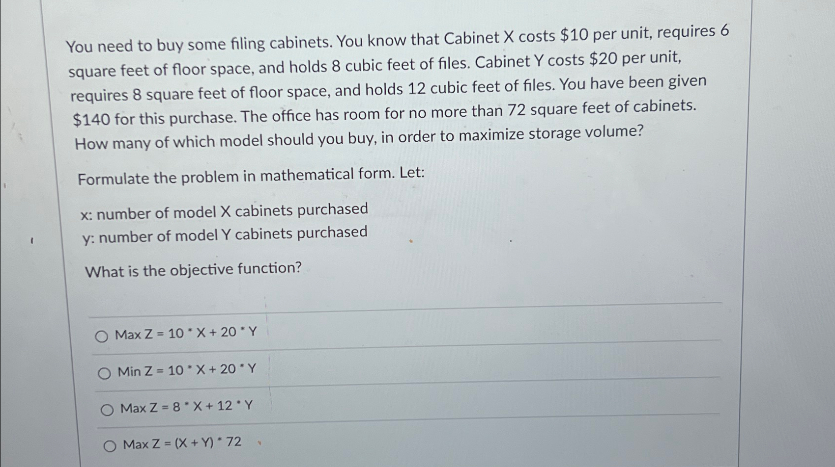 Solved You need to buy some filing cabinets. You know that | Chegg.com